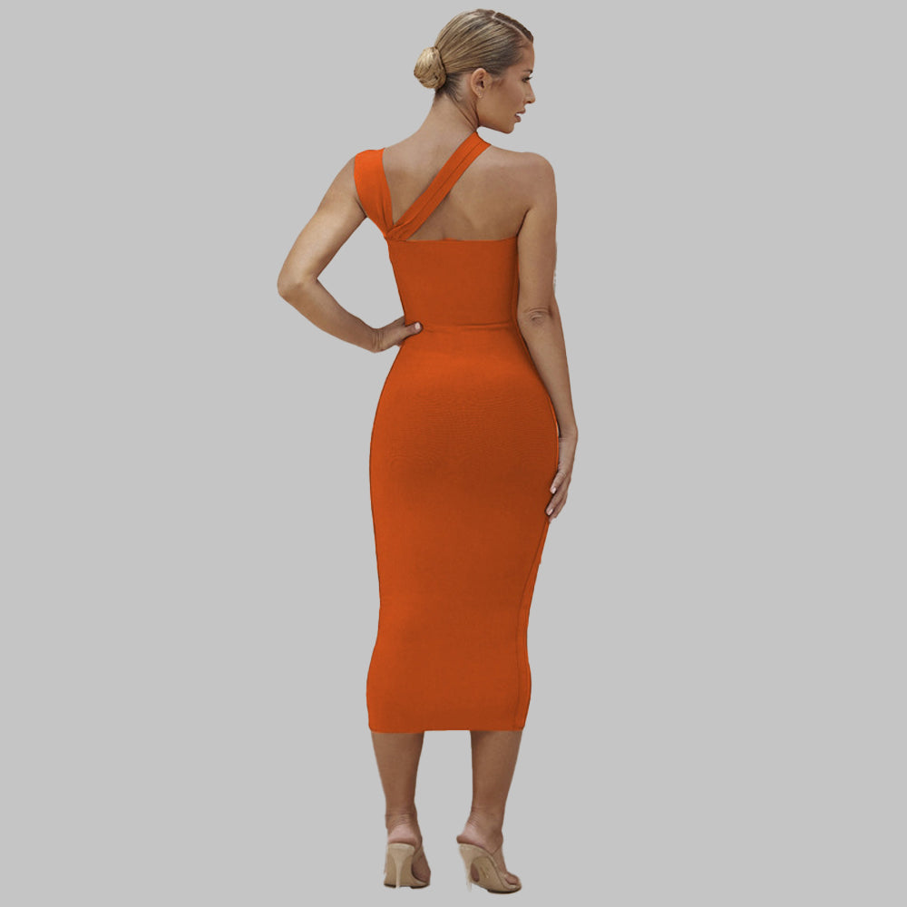 One Shoulder Cut out Midi Dresses - Thusfar